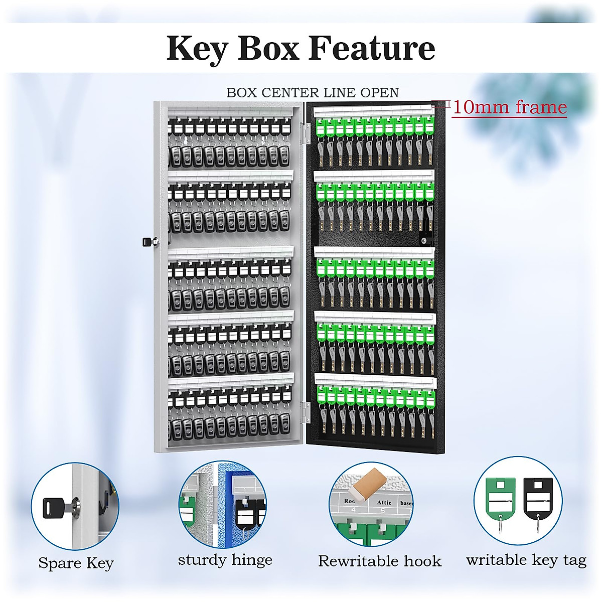 120 Key Lock Box,Metal Key Cabinet Organizer Wall Mount use OTP Technology Unlock,Fixed Password/Bluetooth Unlock, App Remotely Generates Pin Codes Without Internet,Great for Key Hook & Storage