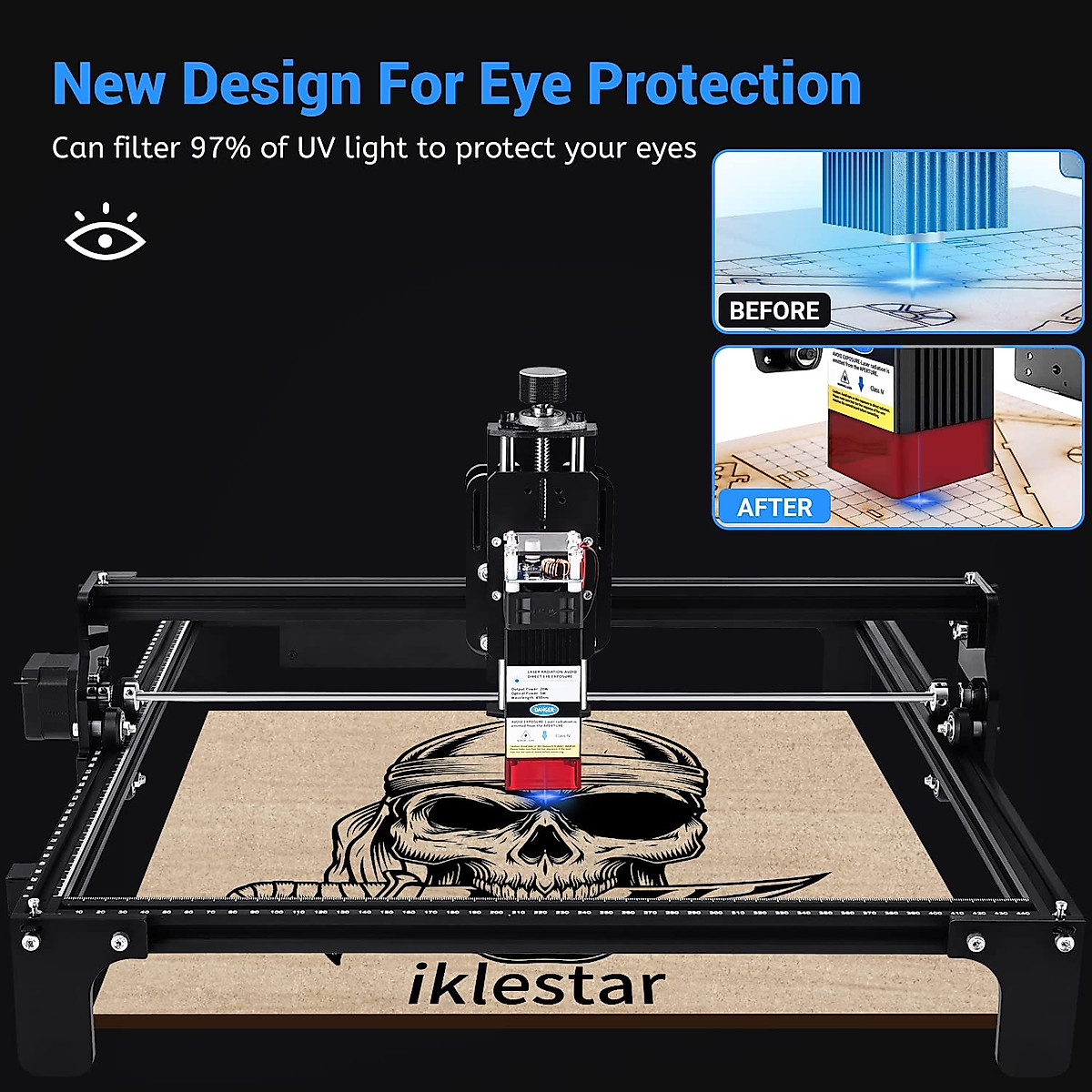 4240 Engraving Machine for Metal, Iklestar 20W Engraver and Cutter for Wood, 5000mW Optical Power, Compressed Spot, DIY Marking (16.54"x15.75")