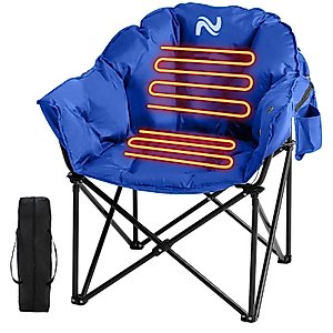 MOPHOTO Heated Camping Chair, Portable Heated Camping Chairs Outdoor, Padded Oversized Heated Folding Chairs Outdoor Sports, Heating Lawn Chair Patio Lounge Chairs for Adults