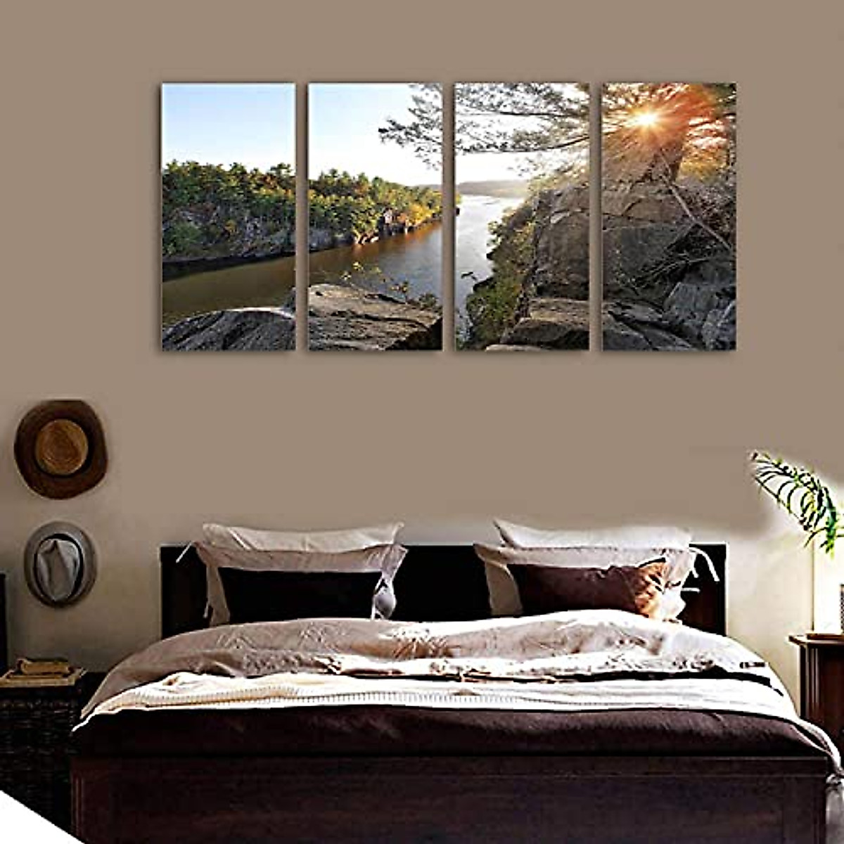 Painting On Canvas Artwork Photos Autumn Sunset On The St Croix River at Taylor's Falls Stretched and Framed Pictures Posters Pints Wall Art for Living Room Bedroom Office Décor Gift