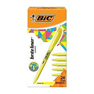 BIC Brite Liner Highlighters, Chisel Tip, 24-Count Pack of Yellow Highlighters, Ideal Highlighter Set for Organizing and Coloring