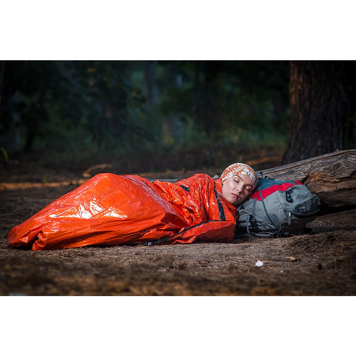 Emergency Portable Sleeping Bag Reflective Bivy Sack Mylar Thermal Survival Kit Emergency Preparedness for Camping Extreme Cold - Includes Whistle Compass and Survival Hook Emergency Go Bug Out Bag