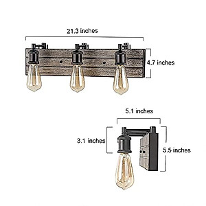 LOG BARN Vanity Lights, Bathroom Fixtures in Rustic Wood and Oil Rubbed Metal Finish, Farmhouse Wall Sconces with Adjustable Sockets Over Mirrors