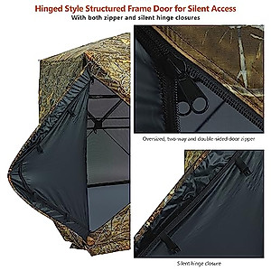BASSDASH Hunting Blind 270 Degree One-Way See Through 2 Person Portable Pop Up Ground Hunting Tent with Detachable Blackout Wall Curtain, Frame Door, Carrying Backpack for Deer Turkey Hunting