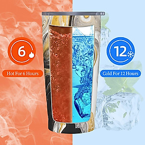 Black and Gold Swirl liquid ink marble 20oz Tumbler Stainless Steel Vacuum Insulated Double Wall Travel Tumbler, Durable Insulated Coffee Mug, Thermal Cup With Lid and Straw for Hot & Cold Drinks