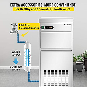 VEVOR 110V Commercial Snowflake Ice Maker 132LBS/24H, ETL Approved Food Grade Stainless Steel Flake Ice Machine Freestanding Flake Ice Maker for Seafood Restaurant, Water Filter and Spoon Included