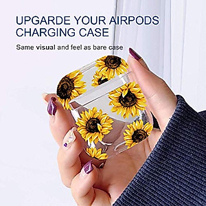 Maxjoy for AirPods Case Cover, Sunflower Floral Clear Air Pod Case for Women Girls Cute Hard Protective iPod Cover with Keychain Compatible AirPod 2nd 1st Gen Charging Case 2&1, Flower