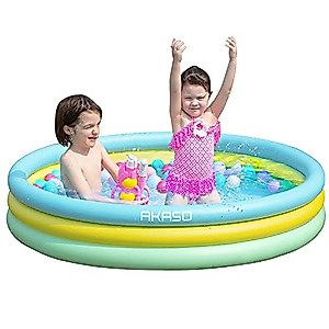 AKASO Inflatable Kiddie Pool for Toddlers Baby, 59'' x 13'' Portable Blow Up Swimming Pool, 3 Rings Child Paddling Pool for Outside, Garden, Backyard, Indoor Ball Pit/Fishing/Toys Summer Water Party