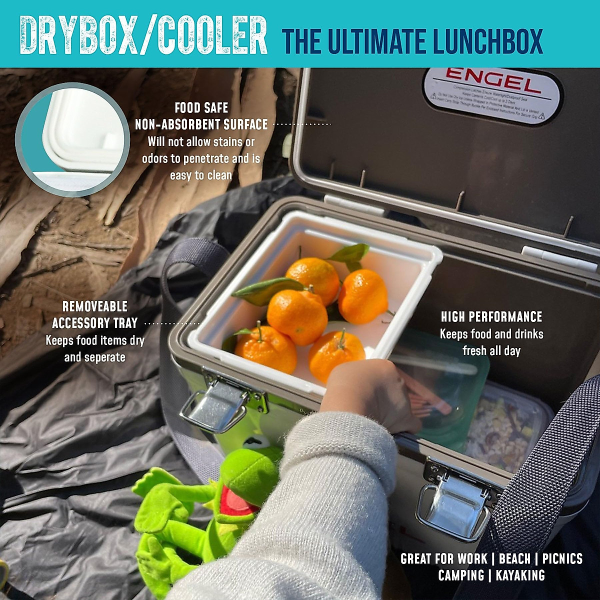 Engel UC13 13 Quart Leak-Proof, Air Tight, Drybox Cooler and Small Hard Shell Lunchbox for Men and Women in Black