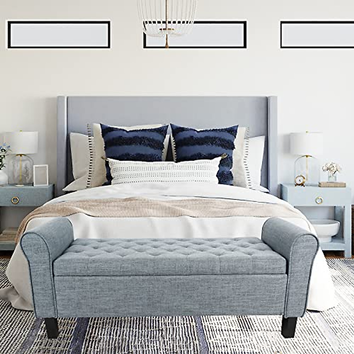 Babion Storage Bench for Bedroom End of Bed,Linen Ottoman Bench with Storage and Arms,Upholstered Fabric Storage Bench with Button Tufted,Large Storage Bench for Bedroom, Bench Linen Dark Gray