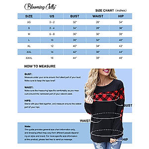 Blooming Jelly Women's Color Block Plaid Shirt Crewneck Sweatshirt Elbow Patches Pullover Sweatshirt Top (Large, Black White Plaid)
