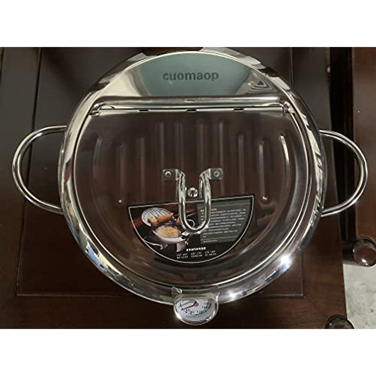 cuomaop,deep Fryer Pot,304 Stainless Steel with Temperature Control and Lid Japanese Style Tempura Fryer Pan Uncoated Fryer Diameter: 9.4"