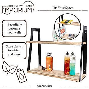 Creekview Home Emporium 2 Tier Bookshelf Black Wall Shelf - 2 Wooden Industrial Floating Shelves for Bed and Bathroom