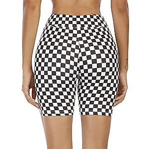 WSPLYSPJY Womens Checkerboard Printed Bodycon Short Pant Yoga Shorts 1 L