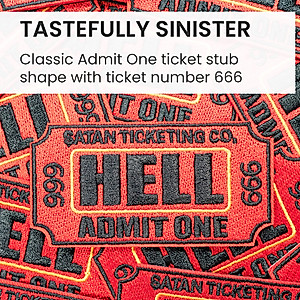 Moonmoli Ticket to Hell Admit One Iron on Embroidered Patches - 3"Wx1.5"H Red/Black Funny Patches – Iron on or Sew On Patches for Clothes, Jacket, Jeans, Hat, Backpack