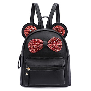 Mini Backpack for Girls Cutest Cartoon Toddler Sequin Bow Mouse Ears Bag Traveling Fashion Shoulder School Backpack Purse Gift for Little Girl Teen Women (Black)