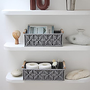 Toilet Paper Basket Macrame Bathroom Storage Baskets with Removable Cloth Boho Decorative Woven Basket for Countertop,Toilet Tank,Shelf,Dressing Table