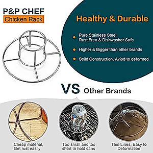 2Pcs Beer Can Chicken Holder, Vertical Chicken Rack, P&P CHEF Stainless Steel Chicken Racks for BBQ Grilling Roasting Baking, Thick Wire & Firmly Welding, Heavy Duty & Dishwasher Safe