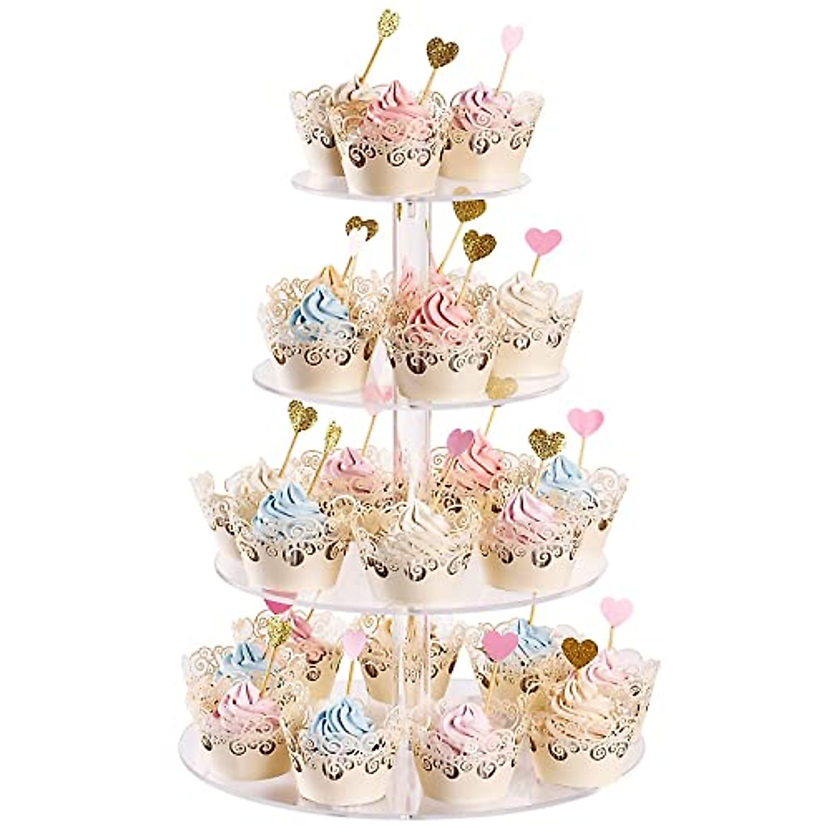 Cupcake Stand, 4-Tier Round Acrylic Cupcake Display Stand Dessert Tower Pastry Stand for Wedding Birthday Theme Party- 15.3 Inches (Transparent)