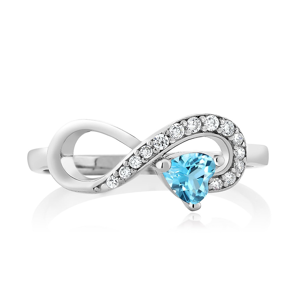 Gem Stone King 925 Sterling Silver Gemstone Birthstone Infinity Ring | Heart Shape 4MM | Wedding Engagement Anniversary Promise Ring For Women | Available in Size 5,6,7,8,9