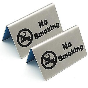 2 Pcs Stainless Steel No Smoking Sign Tent Card Do Not Smoke Table Board Restaurant Hotel Non-Smoking Desk Logo Indicator