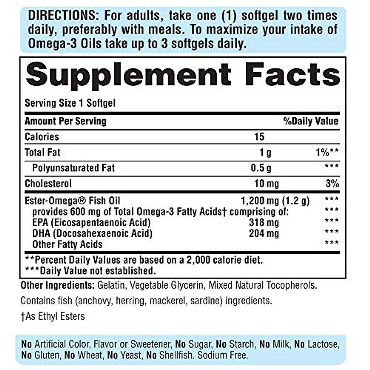 Puritans Pride Double Strength Omega-3 Fish Oil 1200 Mg, 180 Count