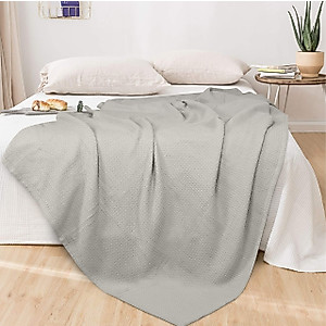 GLAMBURG 100% Cotton Thermal Blanket, Breathable Bed Blanket Twin Size, Soft Waffle Blanket, Twin Blanket, All Season Cotton Blanket, Light Grey