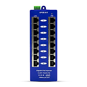 PoE Texas GPOE-8B - 8 Port PoE Injector - Gigabit Passive Mode B Power Over Ethernet Injector for Ubiquiti, Mikrotik & More - Add PoE to A Non-PoE Switch - 24v, 48v or 56v Power Supply Sold Separately