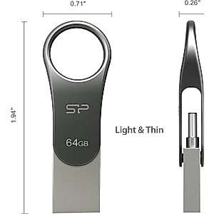 Silicon Power 128GB USB 3.0 / USB 3.1 (Gen1) Flash Drive (METAL) Dual Drive USB Type-C C80 Swivel USB Drive Ready for Smartphone Tablet and New Macbook (SP128GBUC3C80V1S)