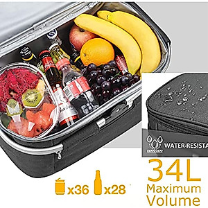 Picnic Basket Foldable Insulated with lid 32L Extra Large Insulated Bag for Picnic, Food Delivery, Take Outs, Grocery Shopping, and as Cooler Bag. Foldable Design