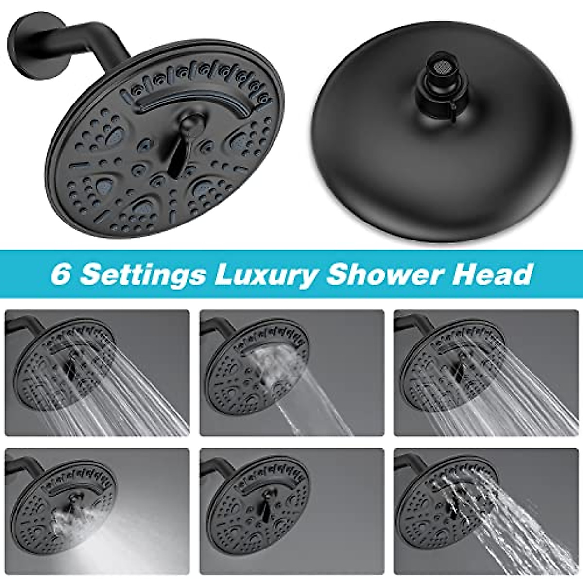 Matte Black Shower System, STARBATH Shower Faucets Sets Complete with 6-Mode Rain Shower Head and 9-Mode Handheld Spray Wall Mounted Dual Shower Head System, Shower Valve Include