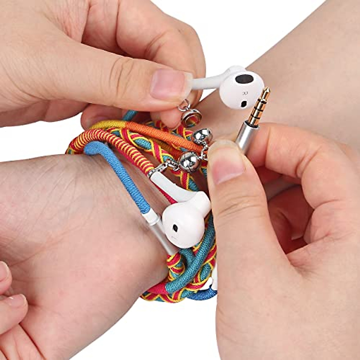 URIZONS Earbuds Bracelet Colorful Braided Earphones - 3.5mm Wired Headphones with Microphone Remote in-Ear Sports Headset for iPhone Handmade Fabric Knitted Thread Wrapped