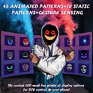 Depointer Life Led Mask with Rechargeable Bluetooth-compatible App Controlled, Customizable Shining Mask, Lighted Face Transforming Mask, unisex-child