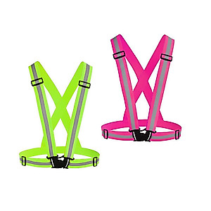 Chiwo Reflective Vest Running Gear 2Pack, High Visibility Adjustable Safety Vest for Night Cycling,Hiking, Jogging,Dog Walking, Construction safe (Green Pink)