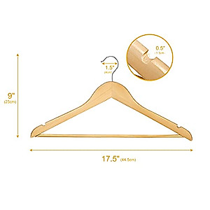Cozymood Sturdy Wooden Hangers 20 Pack Durable & Slim Clothes Hanger with 360° Rotatable Hook Natural Finish & Notches Wood Hangers Premium Coat Hanger for Closet Clothes Hangers (Natural)