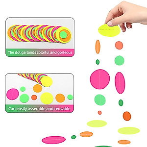 110feet UV Round Dot Paper Neon Garland Neon Streamers Black Light Neon Decorations for Dark Glow Party UV Reactive Neon Party Favors Glow in The Dark Party Supplies Wedding Birthday Banner Decoration