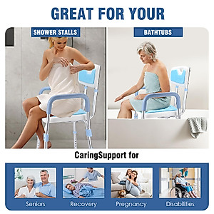 BlessReach Easily Assembled Portable Shower Chair Seat, Adjustable Shower Bench with Arms, Shower Lift Chair with Storage Bags.