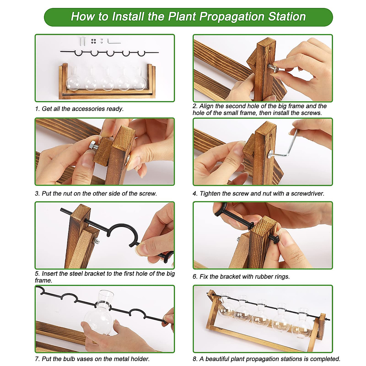 Plant Terrarium, Plant Propagation Stations with Wooden Stand, Gift for Women, Office Decoration - 5 Bulb Vase