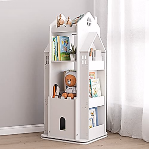oxskk Revolving Bookcase,360° Children Bookshelf,Multi-Functional Floor Standing Book Storage Rack Organizer for Kids Room Bedroom-White 45x45x108cm(18x18x43inch) 68ps5-001