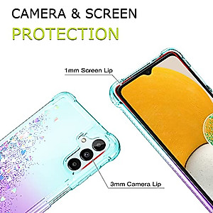Galaxy A13 5G Case, Gradient Liquid Glitter, TPU Protective Cover with HD Screen Protector - Teal/Purple