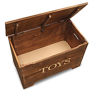 Badger Basket Farmhouse Solid Wood Rustic Toy Box with Reversible "Toys" Panel - Caramel Brown