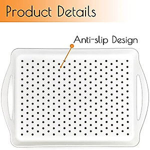 Non-Slip Serving Trays, 3 Pack Large Food Serve Tray with Handle, 16.5 x 11.2 x 1.6 in Trays for Dinner, Drinks, Snacks (White)