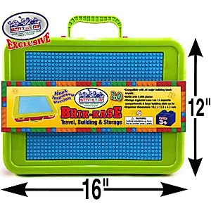 Matty's Toy Stop Brik-Kase 2.0 Travel, Building, Storage & Organizer Container Case with Building Plate Lid (Holds Approx 2000pcs) - Compatible with All Major Brands (Pink, Lime & Aqua)