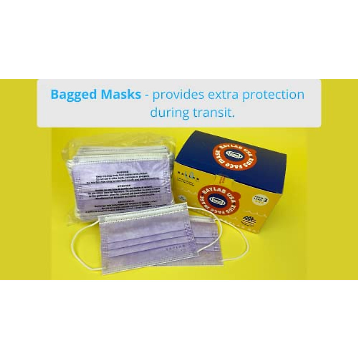 BAYLAB USA ASTM Level 3 Kid Size Disposable 3-Layer Face Masks, Bay Blue, Pack of 50