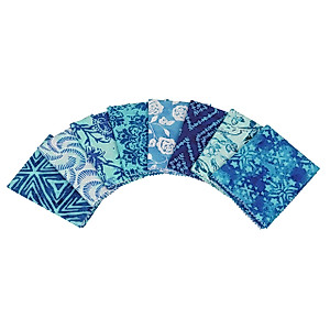 Soimoi 8 Pc Fat Quarter Bundle, Asian Batik Print 18"x 22" DIY Patchwork- 100% Cotton Pre-Cut Quilting Fabric Medium Blue