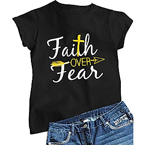 Go All Out Medium Black Womens Faith Over Fear Cross & Arrow T-Shirt
