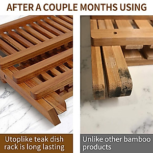 Utoplike Teak Dish Drainer Rack Collapsible 2 Tier Dish Rack Dish Drying Rack Foldable Plate Organizer Holder for Kitchen Compact