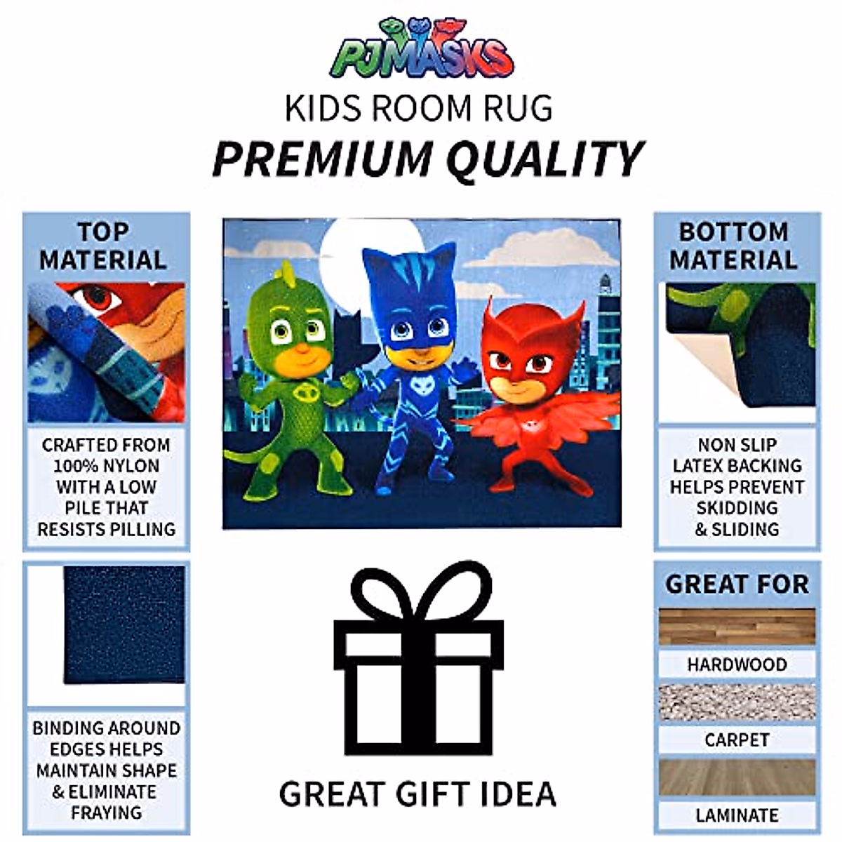 Franco Kids Room Non Slip Area Rug, 69 in x 52 in, PJ Masks