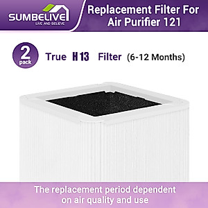 Aneedmore 121 Replacement Filter Compatible with Blueair 121 Air Purifier, True H13/ Carbon Prefilter Cotton Combo Filters - 2PACK