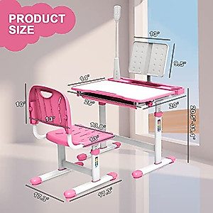 Wrilibo Kids Desk and Chair Set 3-12 Years, Height Adjustable Study Desk for Kids, Kids School Desk with Light, 40-Degree Tiltable Desktop Kids Study Desk, Girls Desk Pink